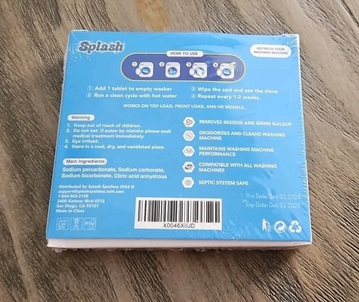 Splash Spotless Washing Machine Cleaner Deep Cleaning All Washers NIP 6 ...