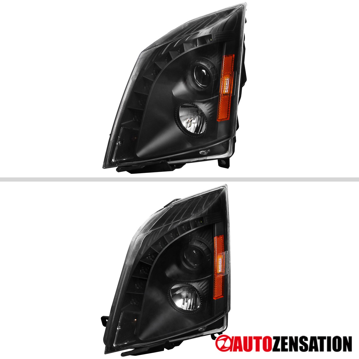 Fit 2008-2014 Cadillac CTS Black Projector Headlights Lamps LED Strip ...