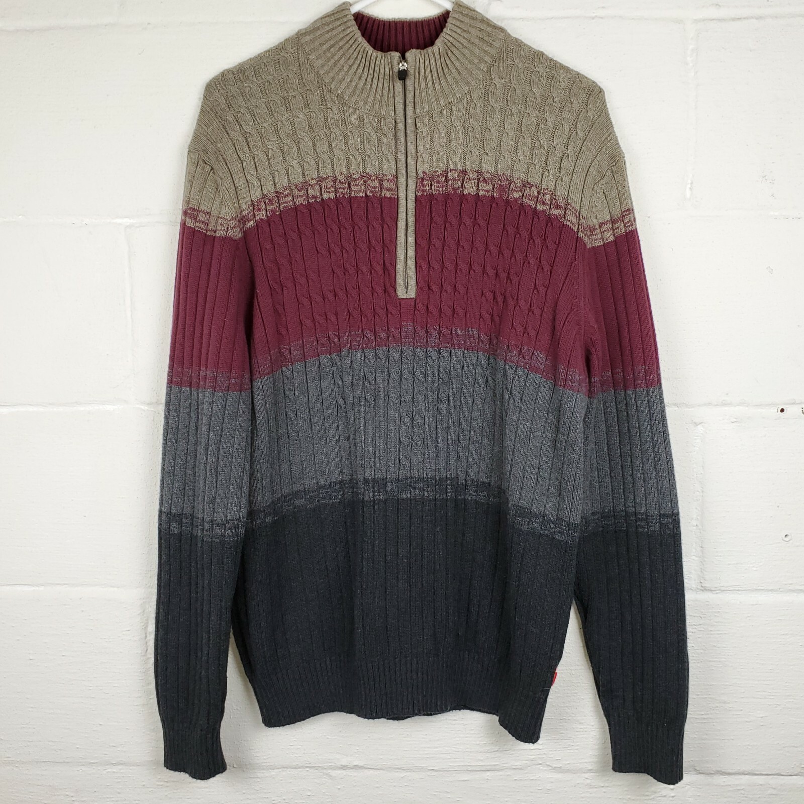 Izod Mens 1/4 Zip Mock Turtleneck Cable Knit Multicolor Pullover ...