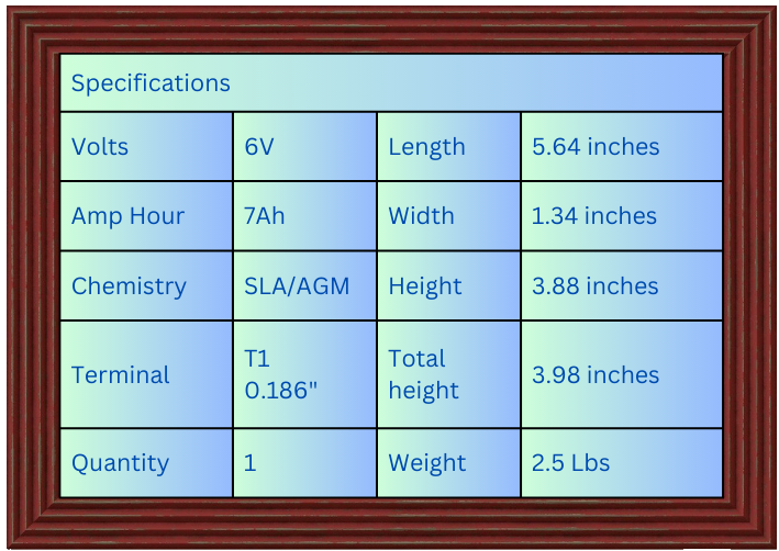 6V 7Ah T1 Terminal rechargeable replacement battery for BB Battery HR9 ...