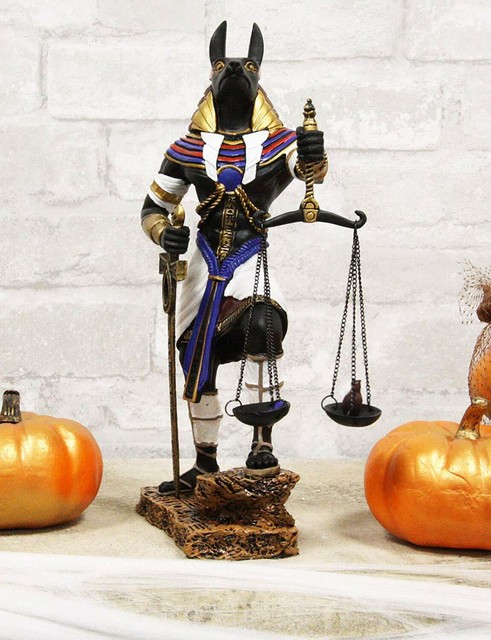 Egypt God Anubis With Ankh Altar Weighing Heart & Ostrich Feather ...