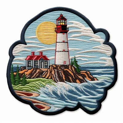 Lighthouse Patch Iron-on Applique Nautical Badge Ocean Wave Travel ...