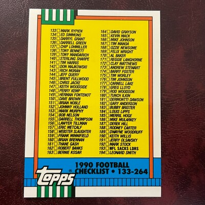 1990 Topps TIFFANY Set NFL FOOTBALL CHECKLIST CARD 133-264 #498 *MINT ...