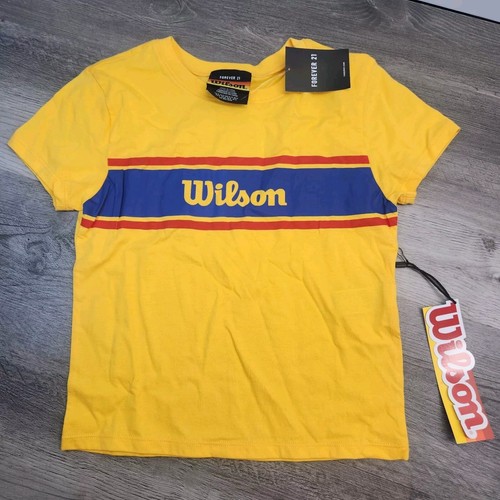 Wilson x Forever 21 Women's 70s Retro Striped Logo Tee Yellow Blue Red ...