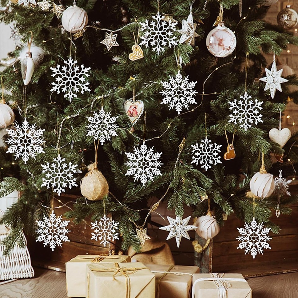 42Pcs White Snowflake Ornaments - Christmas Tree Decorations, Hanging ...