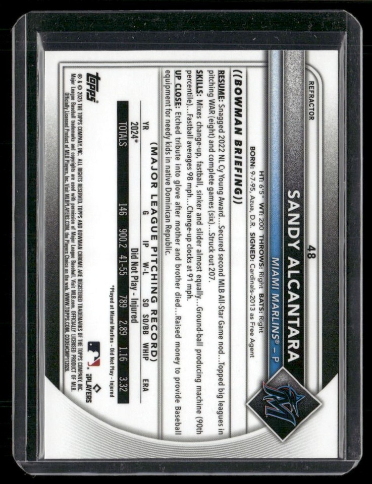 2025 Bowman Chrome #48 Sandy Alcantara Refractor #/499 | eBay