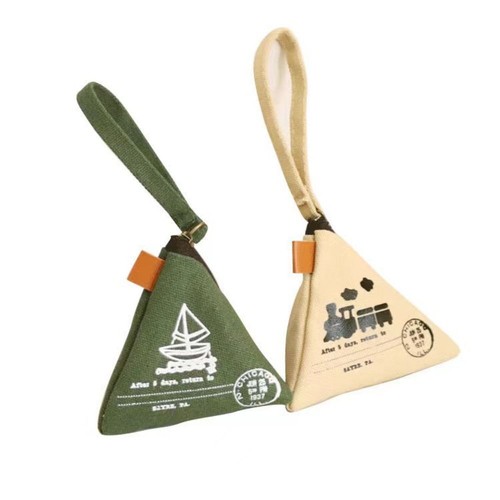 Canvas Coin Wallet Iron Tower Pattern Mini Coin Bag Zongzi Shaped Zero ...