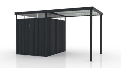 Metallschuppen Geräteschuppen Metallgerätehaus mit Anbaudach 420 x 209 ...