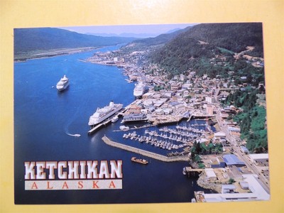 Ketchikan Alaska vintage postcard aerial view of the harbor & cruise ...
