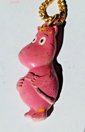Vintage Moomintroll Moomin PINK Metal Pendant 2.25" on 23" Gold tone ...