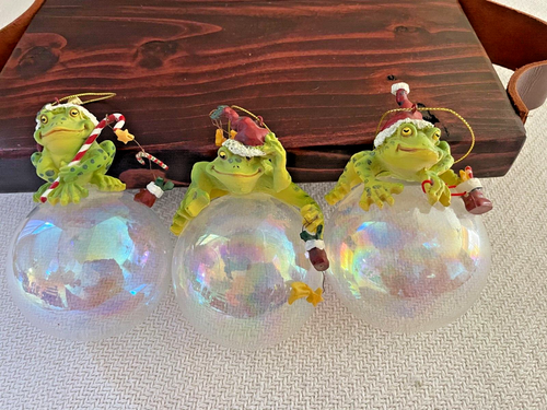 Frog Toad Christmas Ornaments Set of 3 Iridescent Ball Candy Canes ...