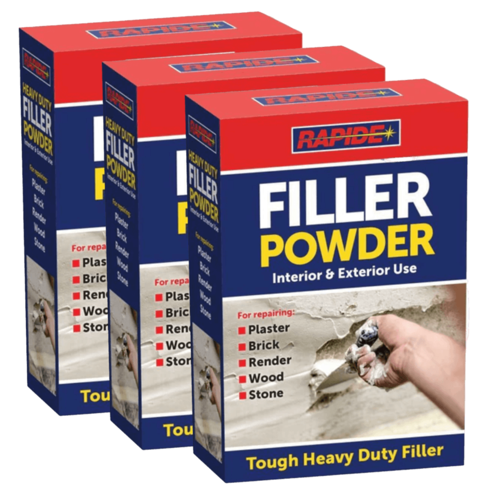 3 x Rapide Filler Powder Tough Heavy Duty Plaster Brick Wood Render ...