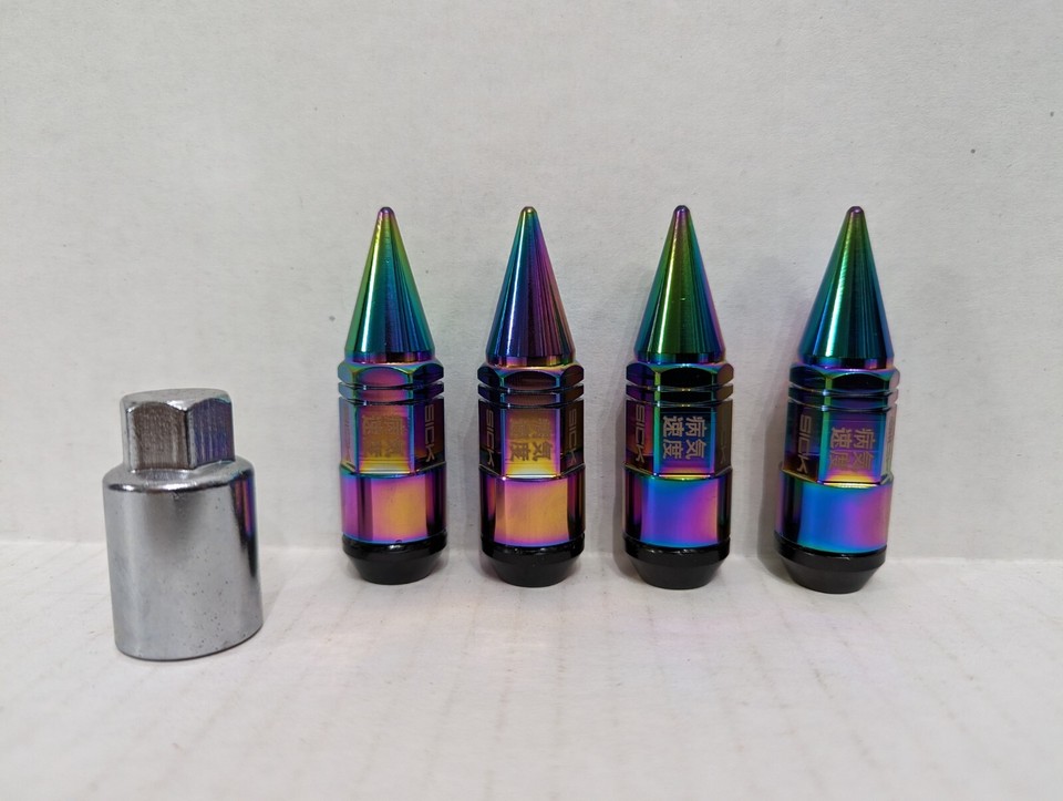 SICKSPEED 4PC NEO CHROME SPIKED ALUMINUM EXTENDED 108MM 3PC LUG NUTS ...