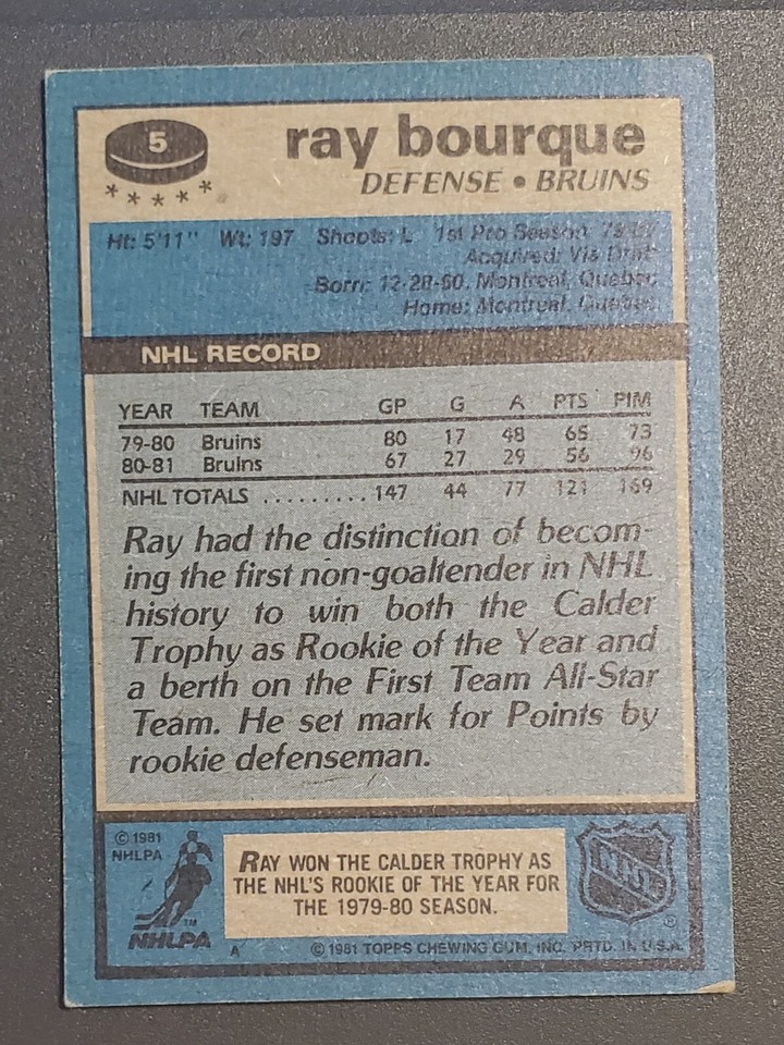Ray Bourque 1981-82 Topps #5 Boston Bruins Hockey Card | eBay