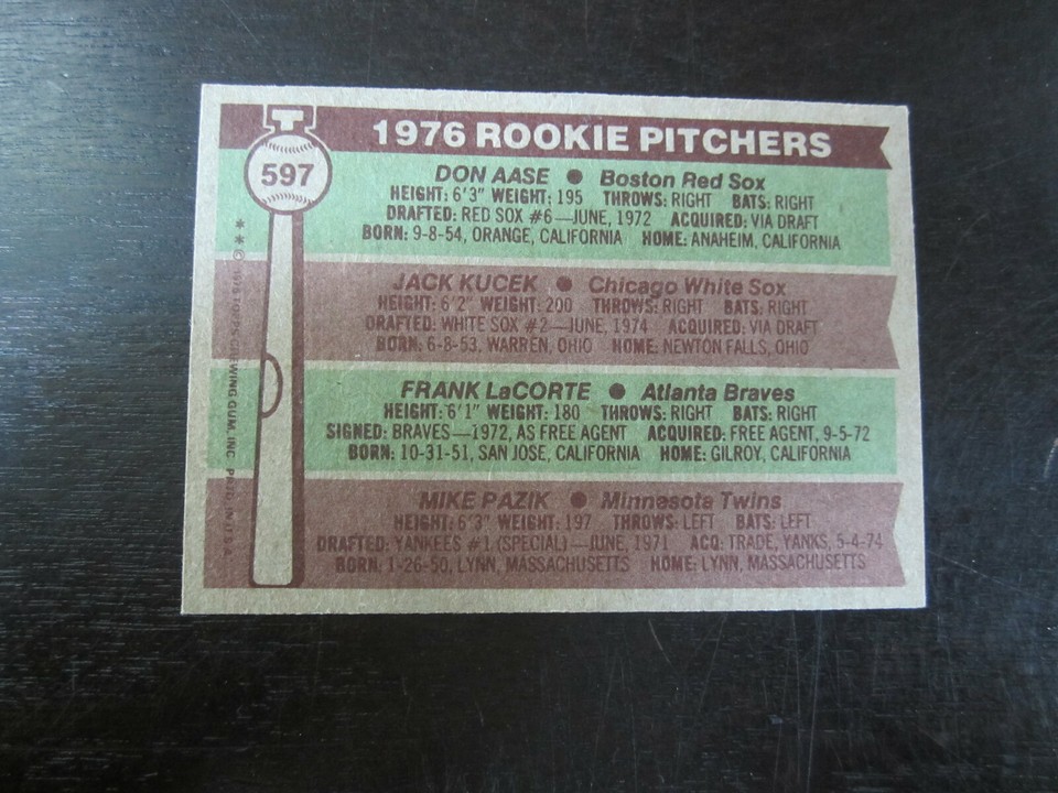 1976 Topps # 597 Don Aase Jack Kucek Frank LaCorte Mike Pazik Card ...