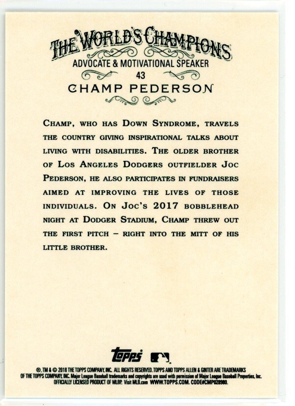 2018 Topps Allen & Ginter Baseball Champ Pederson #43 | eBay