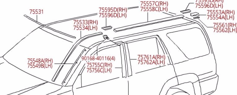 Toyota 4Runner 2003 - 2009 Roof Drip Molding Weatherstrip Genuine OEM ...