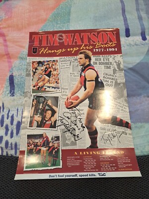 Tim Watson Signed Essendon Bombers Afl Footy Poster Memorabilia | eBay ...