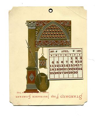 Vintage Advertising Calendar 1886 STANDARD FIRE INSURANCE CO mis-print ...