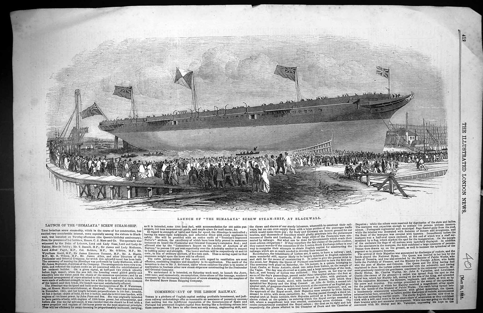 Old Print 1853 Scene Launch Himalaya Leviathan Screw Steam Ship Blackwall 19th | eBay