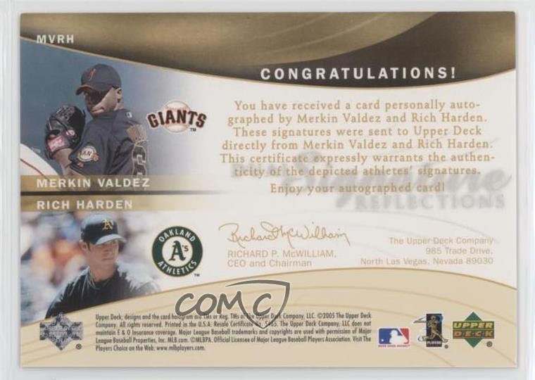 2005 Upper Deck Reflections Dual Signature Merkin Valdez Rich Harden # ...