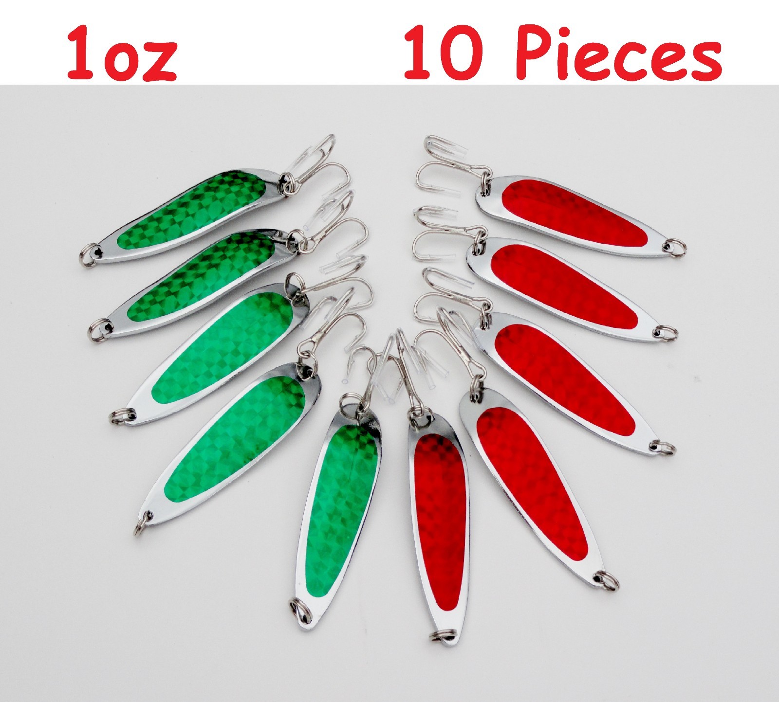 1oz Casting Spoons 5 Red & 5 Green Fishing Lures Crocodile Spoons 10 ...