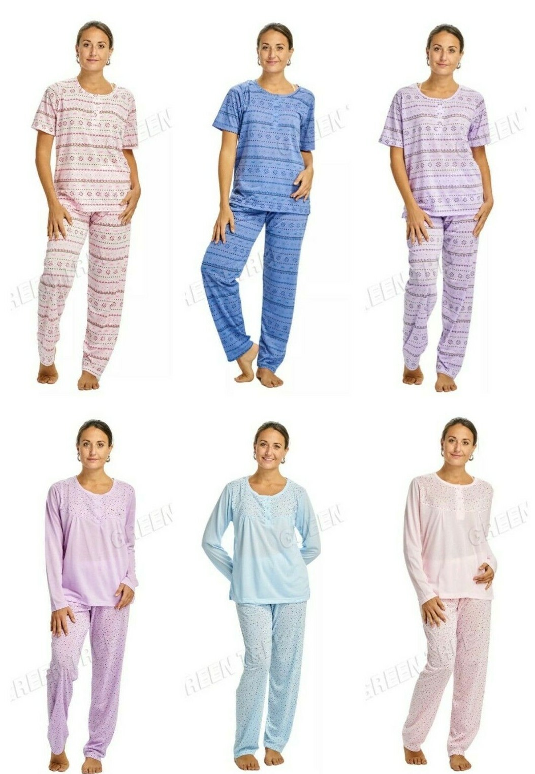 Ladies Women's Pyjama Set Cotton Blend loungewear Nightwear PJs ...