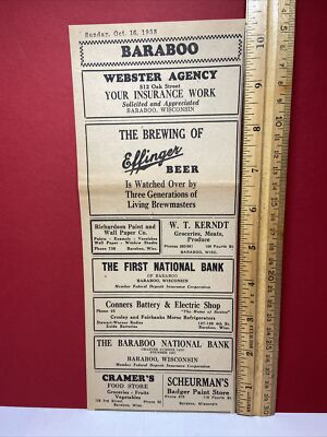 old 1938 advertising ad Effinger Beer Brewing Brewery Baraboo WI Wis ...