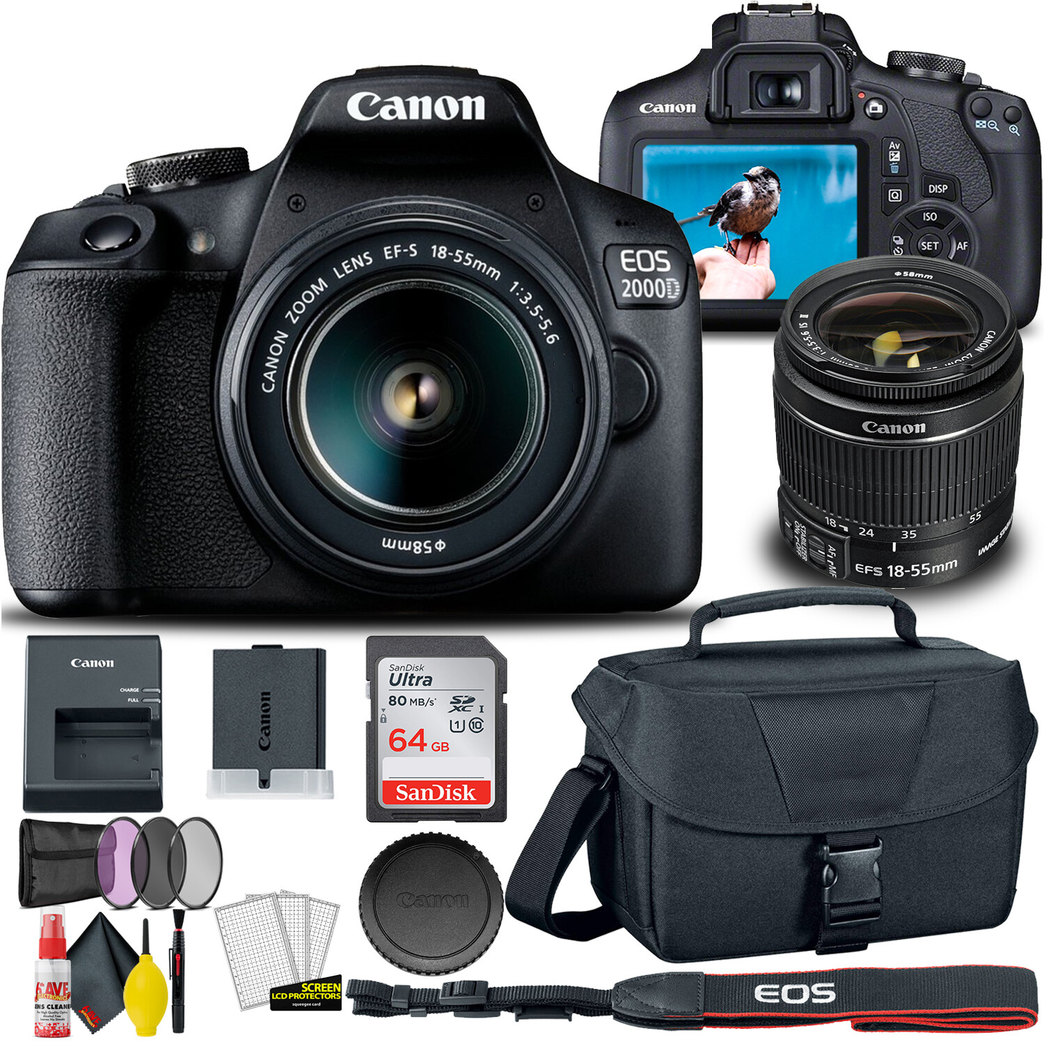 Canon EOS 2000D / Rebel T7 DSLR Camera with 18-55mm Lens + Creative Kit ...