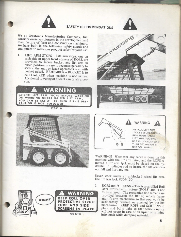 OMC OWATONNA MUSTANG 320 LOADER IGNITION ENGINE #003-10770 Operator's ...