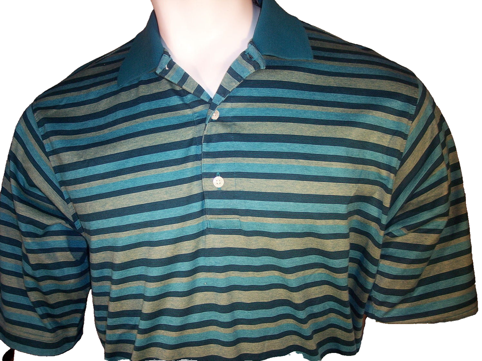 Carnoustie Large Blue/Green Striped Cotton Golf Shirt Newport Beach ...
