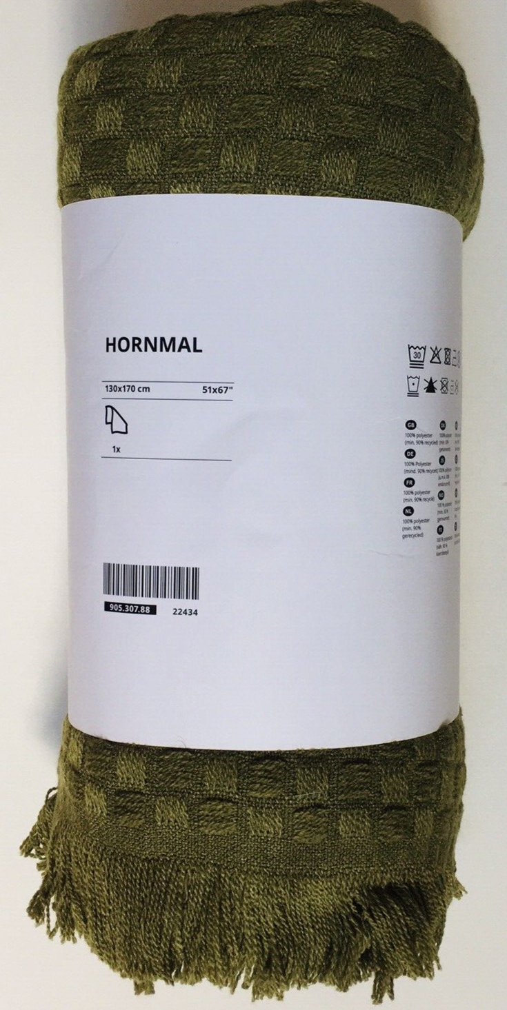 IKEA HORNMAL Throw Blanket 51”x67” Olive Green Soft H-433 | eBay