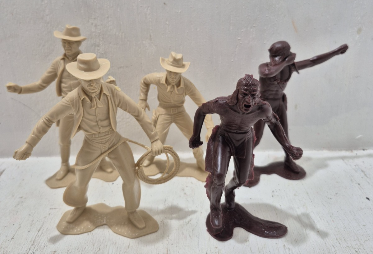 Lot of 5 Vintage Marx Cowboys & Indians Plastic Figures 6" Large Size ...