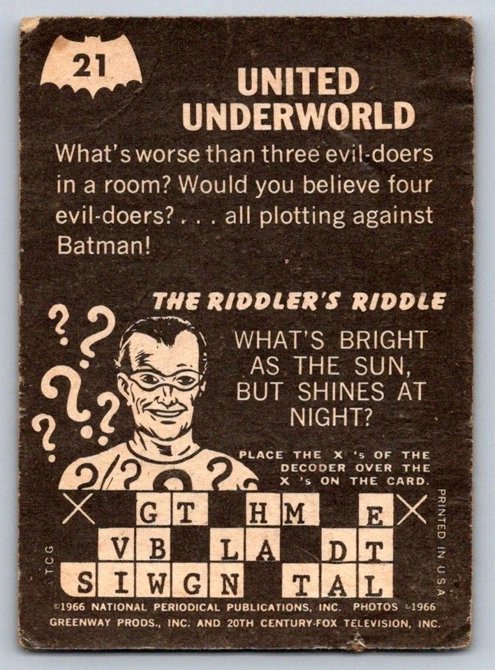 1966 Topps Batman/Riddler Back - #21 - United Underworld/Penguin/Joker ...