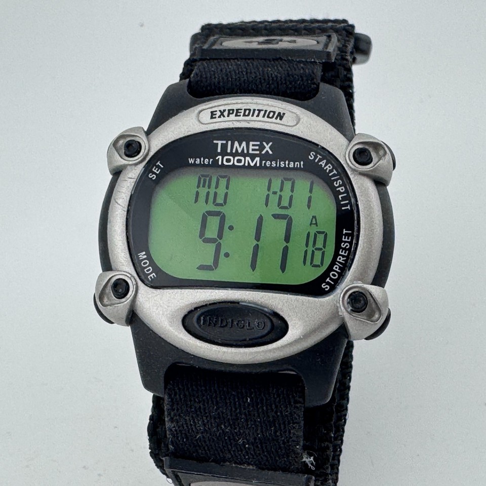 Timex Expedition Digital Watch Men 100m Silver Black Alarm Chrono New ...