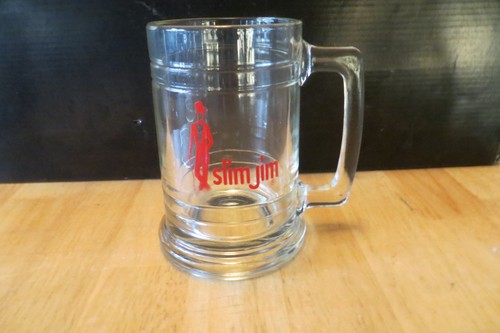 Vintage Slim Jim Glass Beer Mug 16 oz. Red logo man tuxedo top hat ...