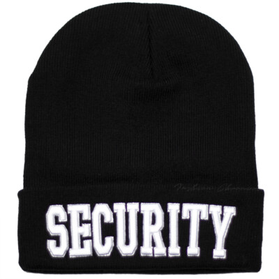 Beanie Hat Ribbed Security Embroidered Black Knit Ski Cap Warm Solid ...