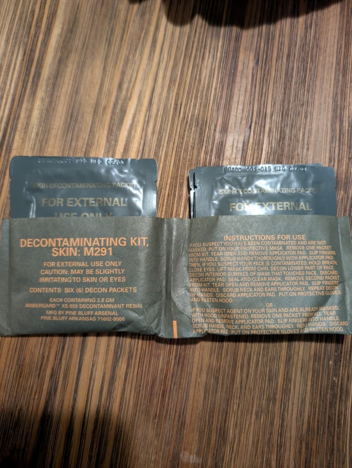 (6) M291 Skin Decontamination Kit Wipes Sealed 08/03 Gas Mask CBRN ...