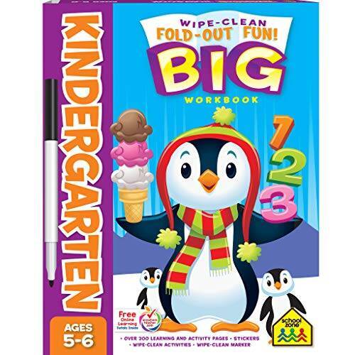 School Zone - Kindergarten Wipe-Clean Fold-Out Fun Big Workbook, Ages 5 ...