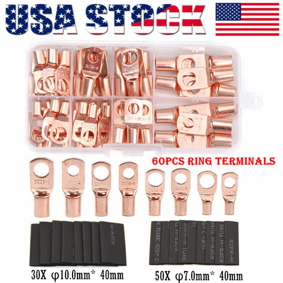280PCS Car Copper Lug Ring Terminals Cable Electrical Wire Crimp ...