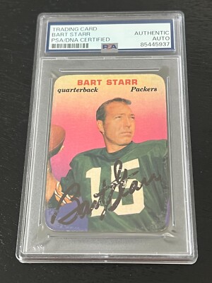 BART STARR SIGNED FOOTBALL CARD 1970 TOPPS AUTO HOF QB GREEN BAY ...