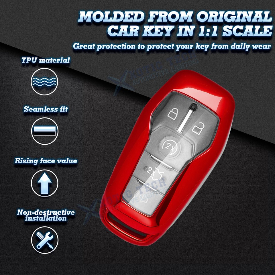 For Ford 5-Button Keyless Full Protect Red TPU Smart Remote Key Fob ...