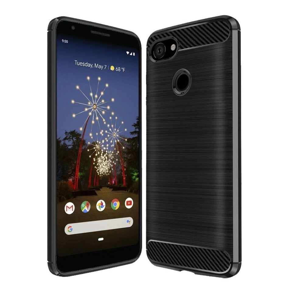 For Google Pixel 3a / HTC Sargo Slim Brush Carbon Fiber TPU Flexi Case ...