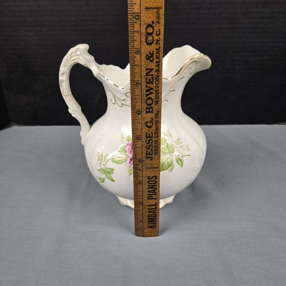 Antique Buffalo Pottery Washstand Pitcher Roses Transfer Embossed Large ...