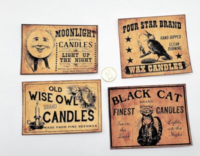 4-Primitive-Farmhouse-Country-Rustic-Candle-Linen Cardstock-Labels ...