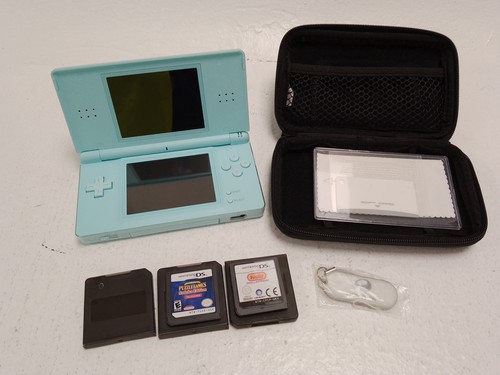 Nintendo DS Lite Bundle Aqua Blue Console with Case and 2 Puzzle Games ...