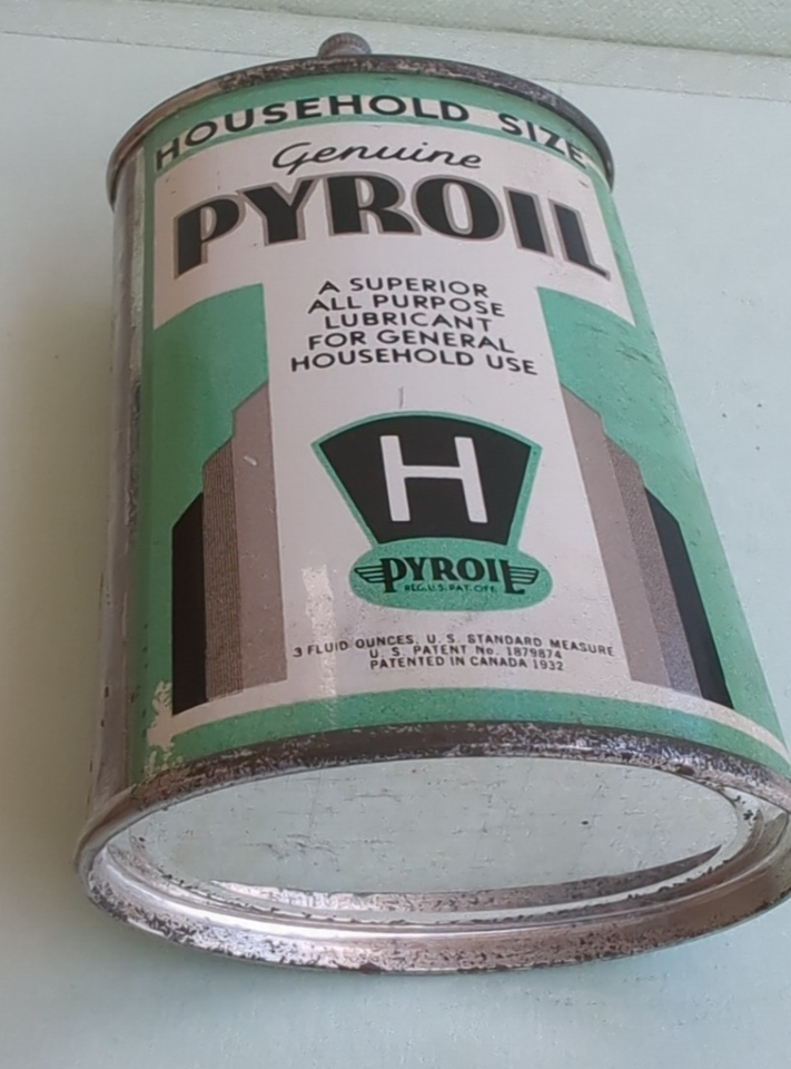NOS Vintage PYROIL Household Oil 3oz Oval Lead Top Handy Oiler Can NOS ...