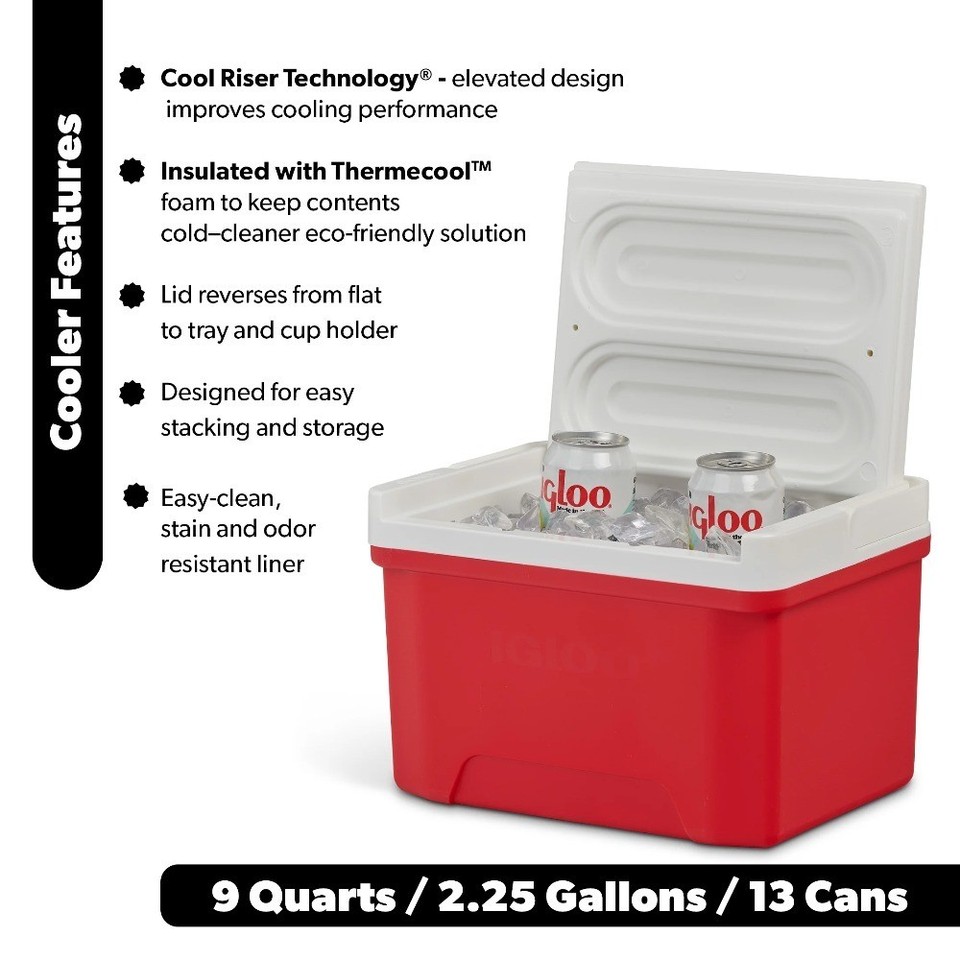 Small Cooler 9 Quart Portable Ice Chest 13 Can Capacity Red Insulated ...