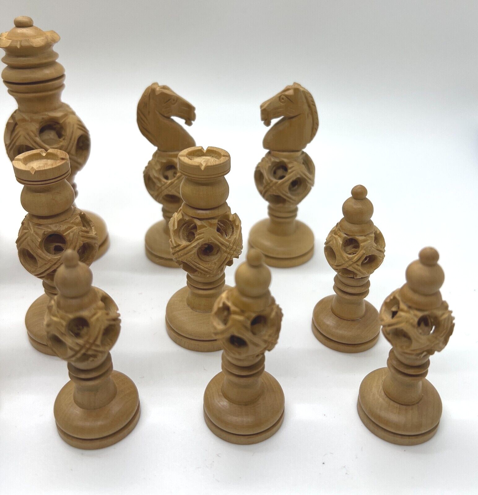 Aged Sandalwood and Ebony Hand Carved Chess Pieces with Undercut ...