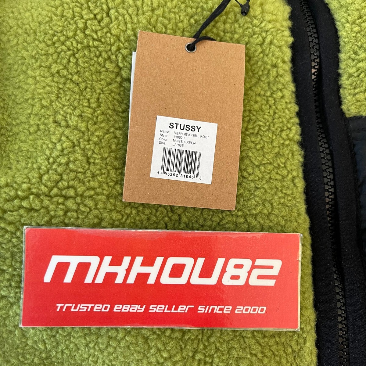 New Stussy Sherpa Reversible Jacket Fleece Zip Up Moss Green New Stussy Sherpa Reversible Jacket Fleece Zip Up Moss Green